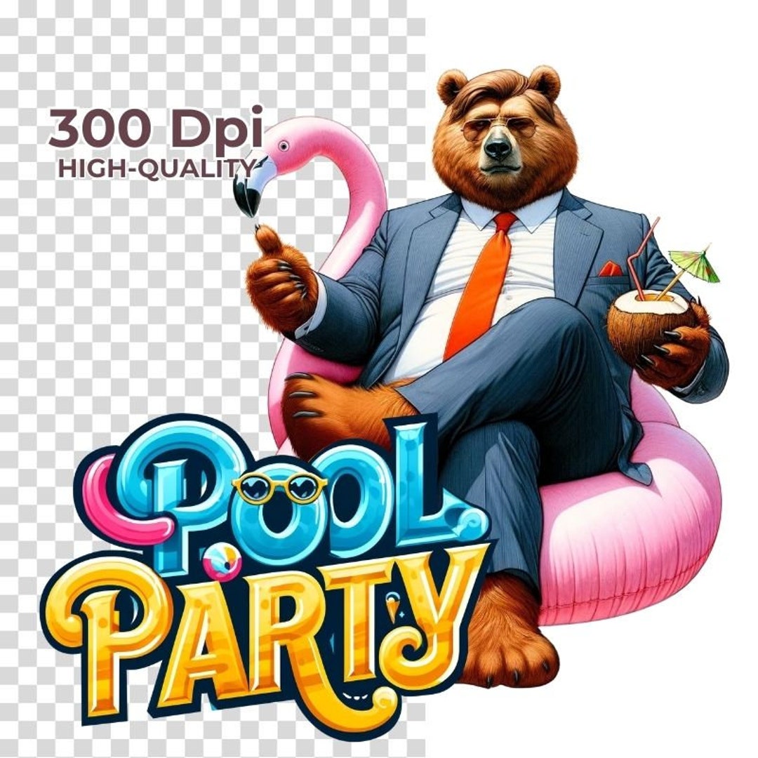 Pool Party Felon Bear in Suit Flamingo Float Summer Graphic 300 DPI ...