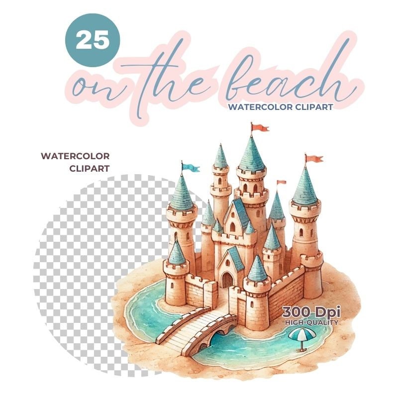 25 Watercolor Beach Clipart Set Summer Vacation Graphics Tropical ...