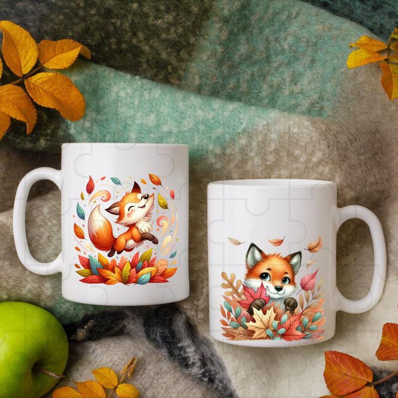 Cute Fall Fox Watercolor Clipart for Digital Scrapbooking Autumn ...