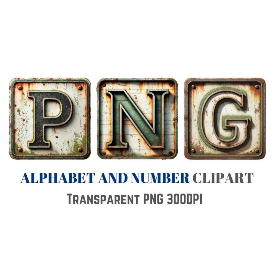 Rustic Alphabet and Number PNG Clipart Bundle Vintage Letter and Number ...