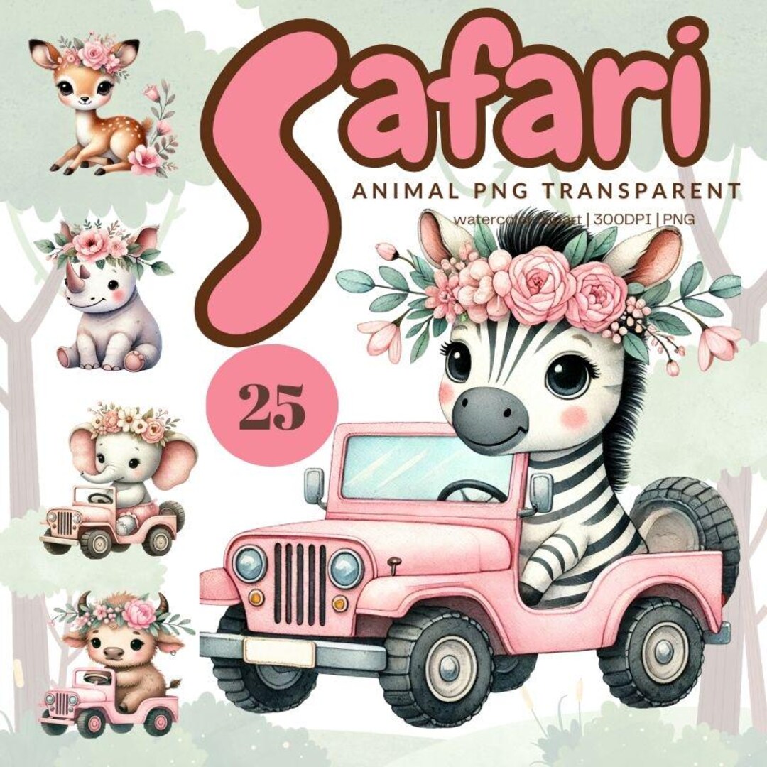 Safari Animals PNG Clipart 25 Watercolor Cute Jungle Animal Designs ...