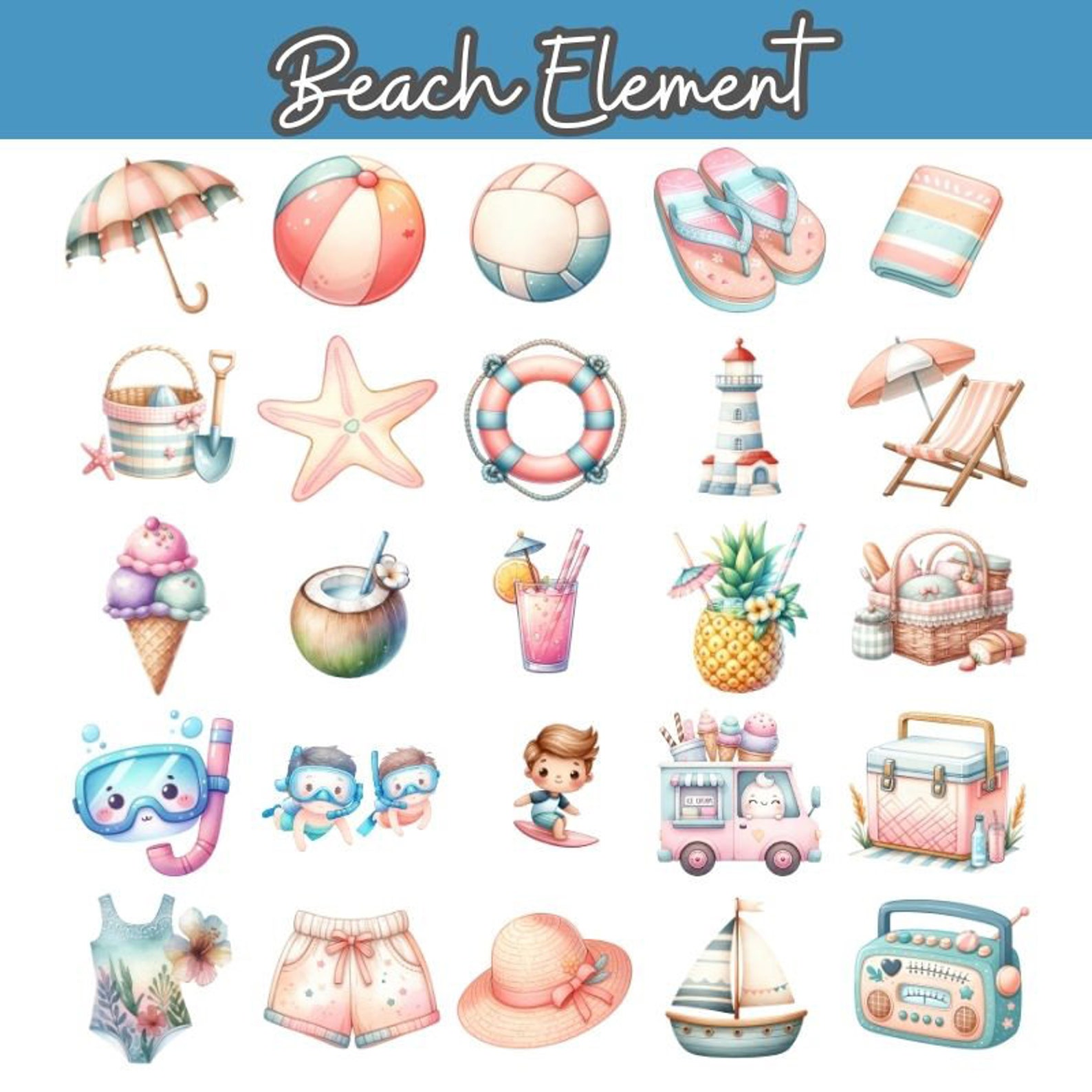 Watercolor Clipart Playful Kids & Sweet Treats - Summer Crafting PNG - Etsy