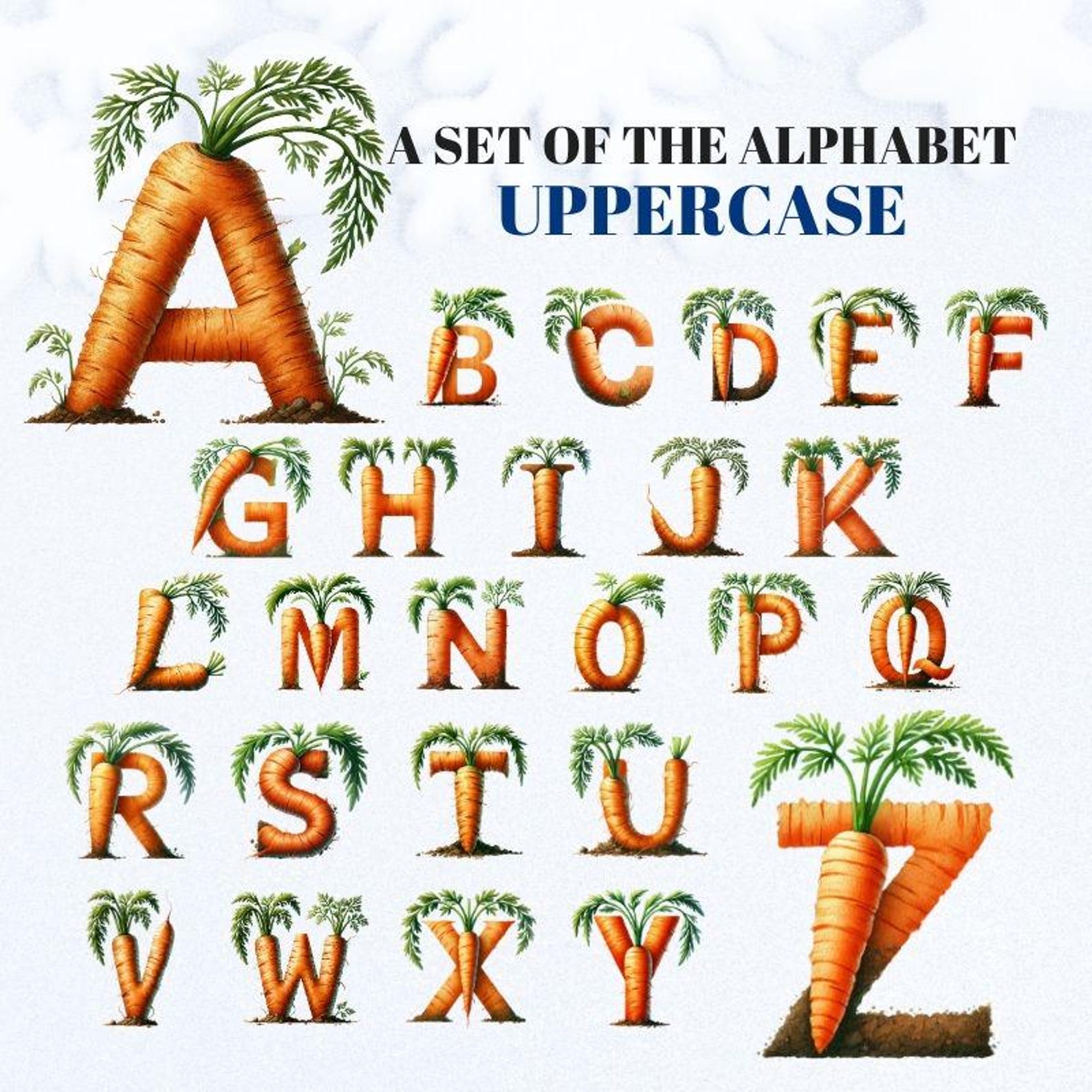 Carrot Alphabet Clipart, Watercolor Vegetable Letters and Numbers PNG ...