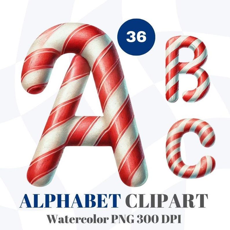 Watercolor Candy Cane Alphabet Clipart Set (PNG, 300 DPI) - Etsy