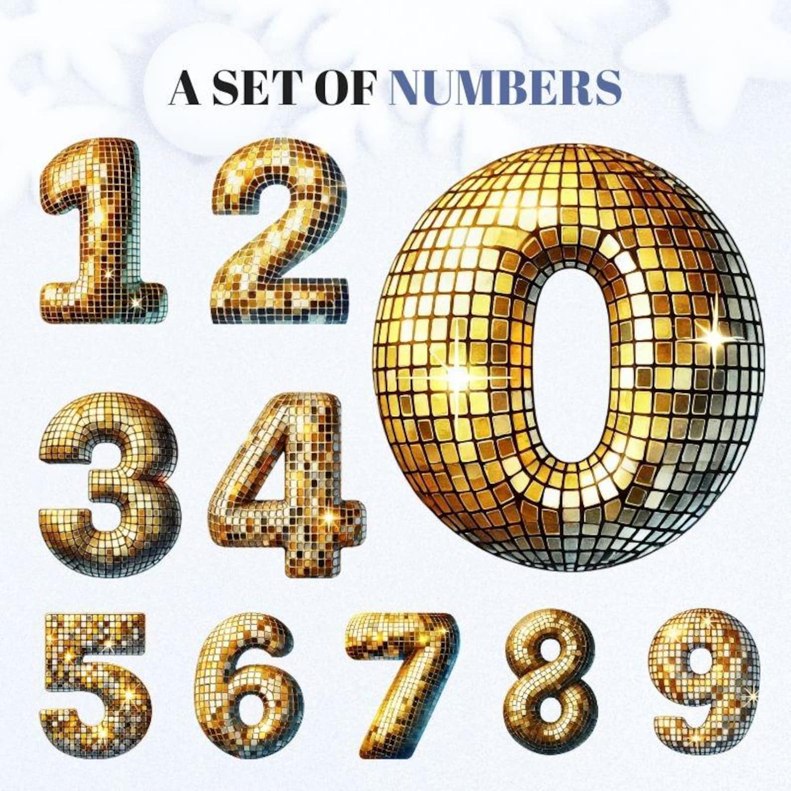 Disco Ball Alphabet PNG: Gold Letters & Numbers Clipart (digital ...