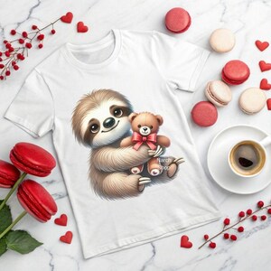 Valentine's Day Sloth Clipart, Cute Watercolor Sloth PNG Romantic Love ...