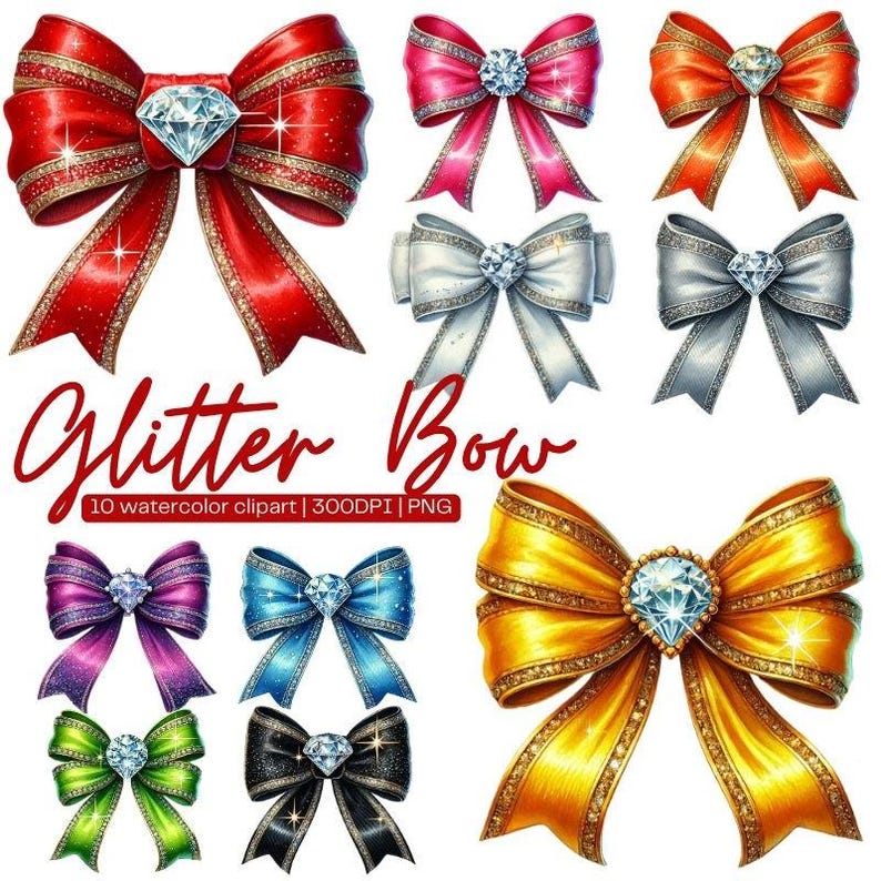 Watercolor Bedazzled Bow Clipart Diamond Sparkly Rhinestone Bow PNG ...