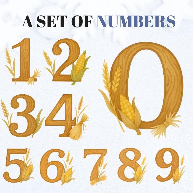 Watercolor Alphabet Clipart: Rustic Corn & Wheat Illustrations (PNG ...