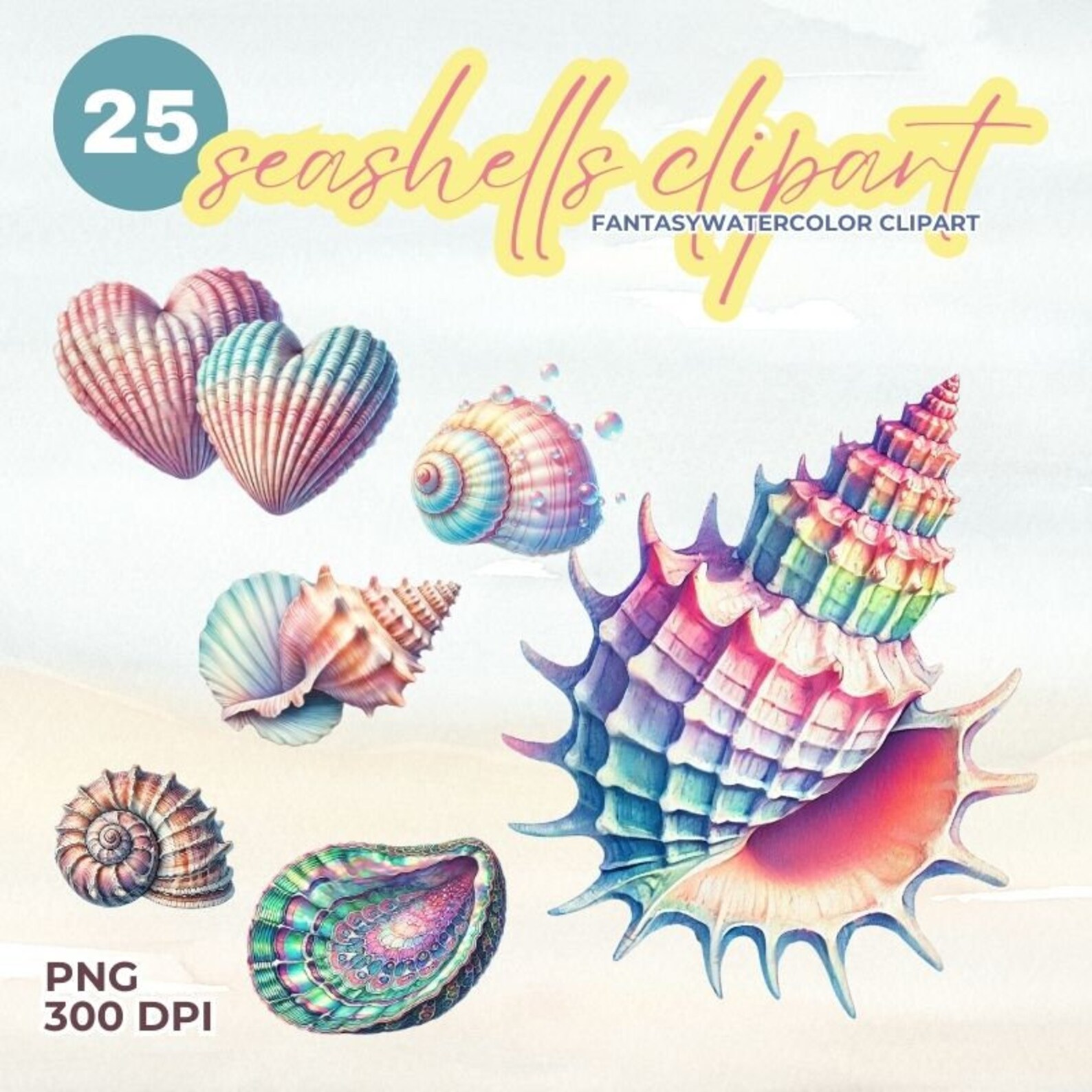 Fantasy Seashells Watercolor Clipart PNG | High Quality 300 DPI ...