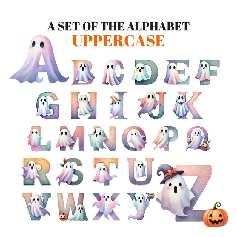 Whimsical Ghost Alphabet Clipart T-shirt Halloween Ghost Letters ...