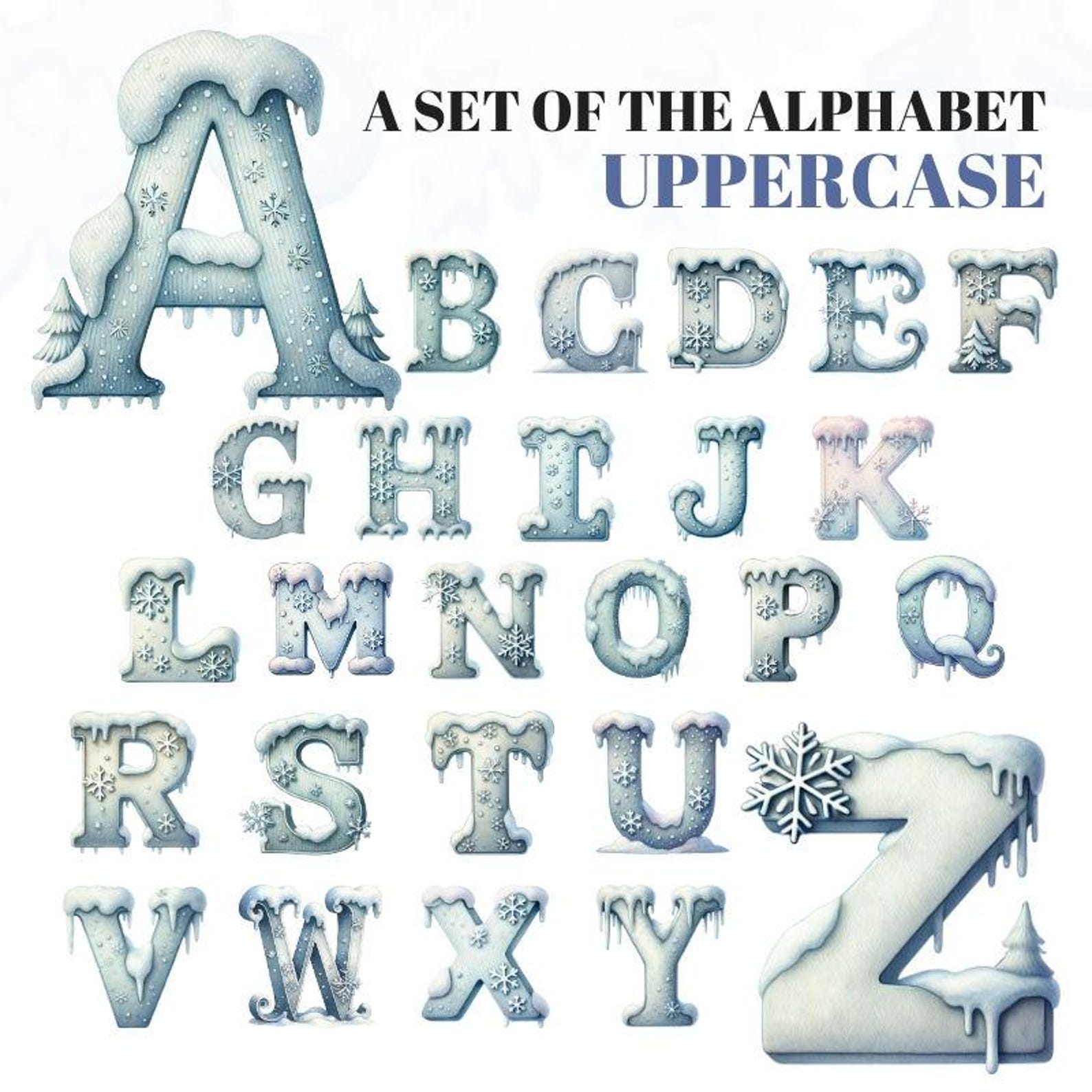 Winter Snow Alphabet Clipart: Watercolor PNG (digital Download) - Etsy