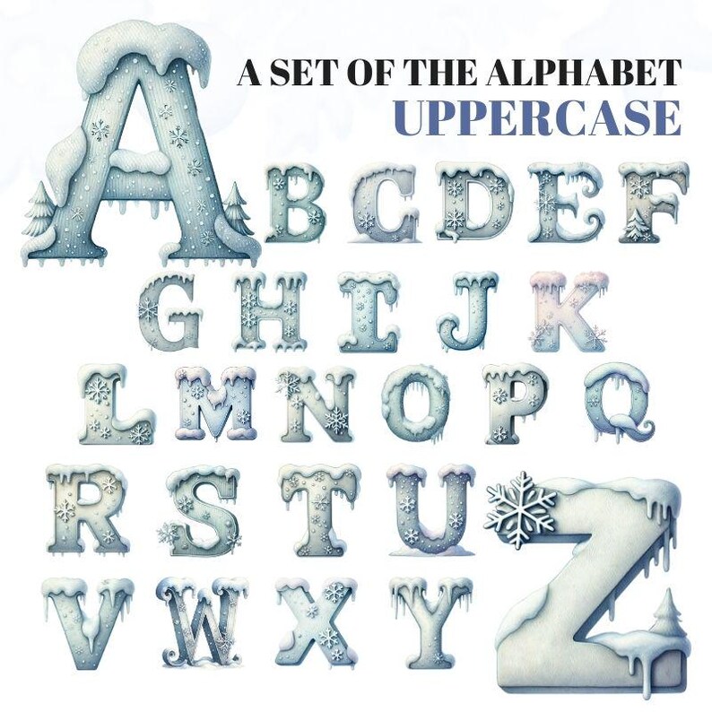 Winter Ice Alphabet Clipart Snow for Holiday Crafts, Digital Design ...