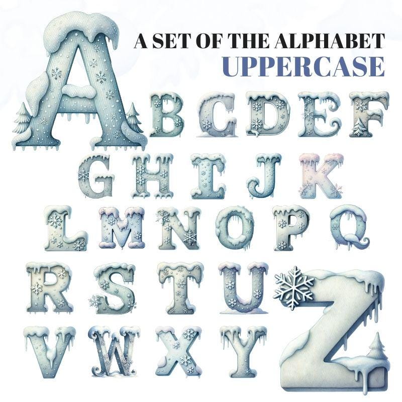Winter Ice Alphabet Clipart Snow for Holiday Crafts, Digital Design ...