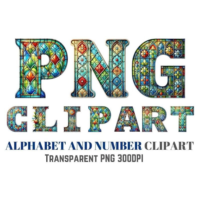 Floral Stained Glass Alphabet Letters and Numbers Clipart Set of 36 ...