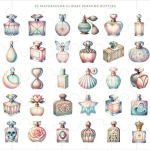 Perfume Bottles Watercolor Clipart Scrapbooking Vintage Perfume Bottle ...