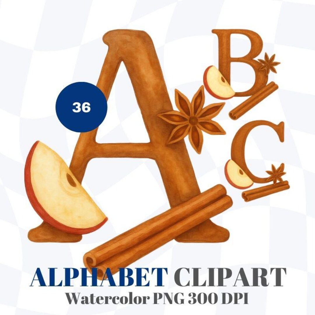 Watercolor Fall Alphabet Clipart Set With Cinnamon Apple and Spice ...