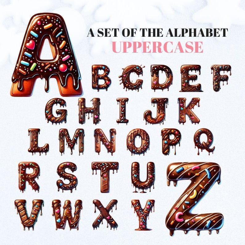 Chocolate Drip Alphabet Clipart PNG Sweet Candy Letters & Numbers ...