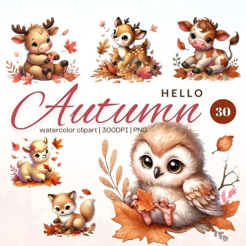 Autumn Woodland Animals Watercolor Clipart Set Cute Forest Animal ...
