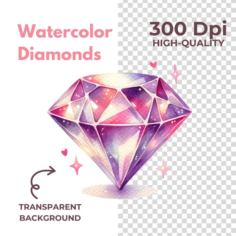 Watercolor Diamonds Clipart: Rainbow Gem PNG (digital Download) - Etsy