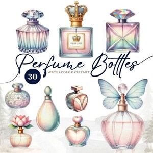 Perfume Bottles Watercolor Clipart Scrapbooking Vintage Perfume Bottle ...