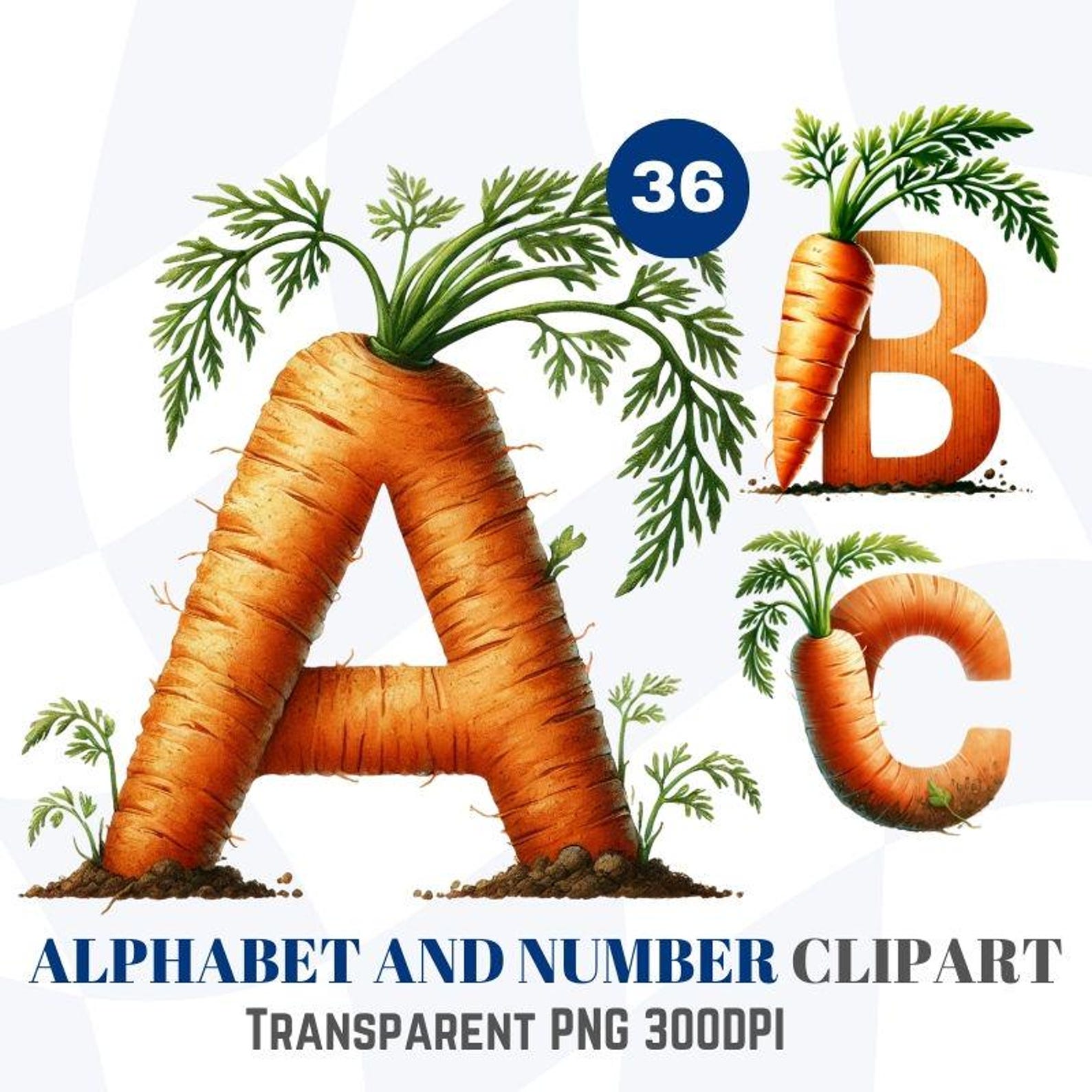 Carrot Alphabet Clipart, Watercolor Vegetable Letters and Numbers PNG ...
