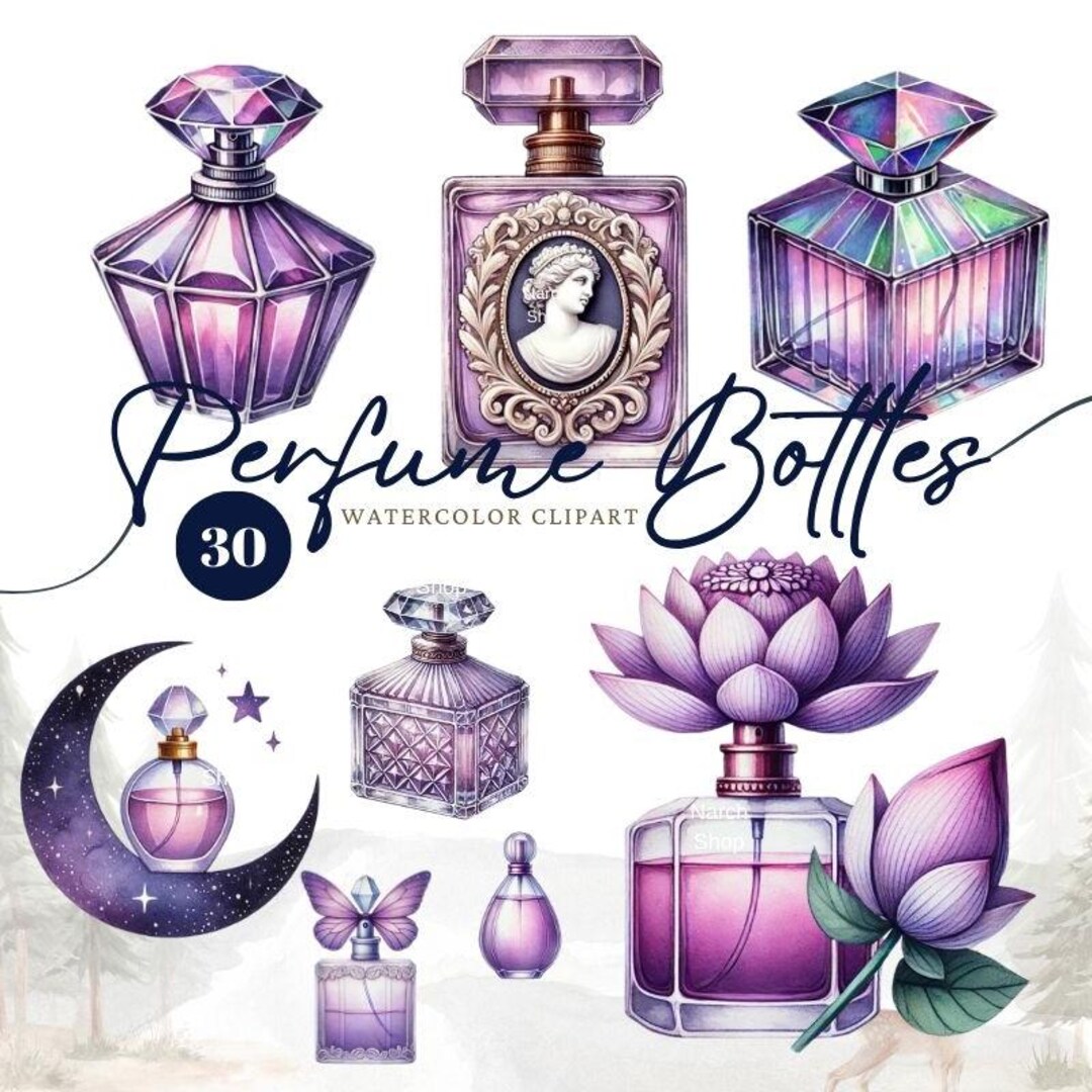 Perfume Bottles Watercolor Clipart Scrapbooking Vintage Perfume Bottle ...
