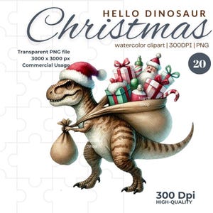 Dinosaur Christmas Clipart Set Commercial Use Dino Cute Holiday ...