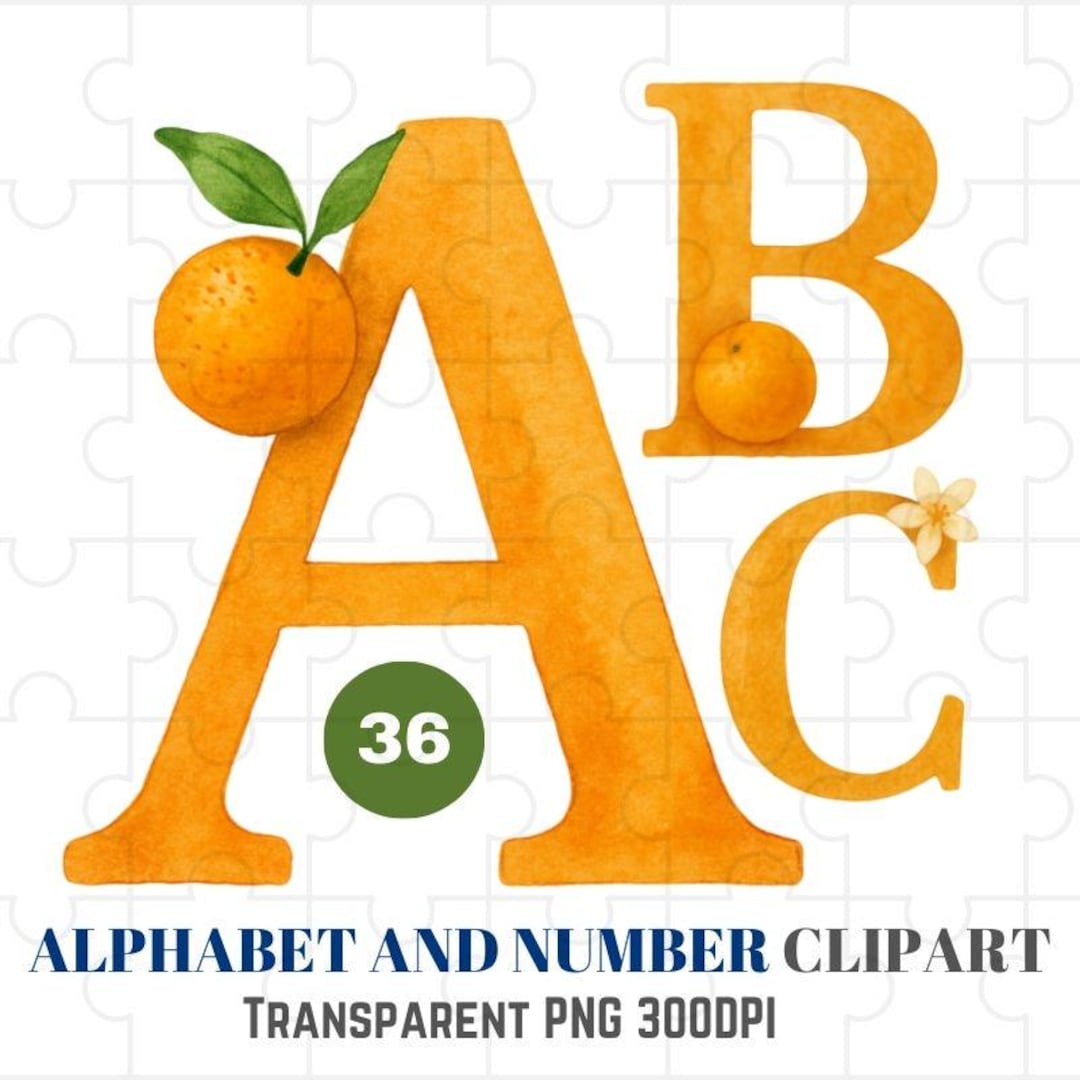 Watercolor Orange Alphabet Clipart: Citrus Letters & Numbers Digital ...