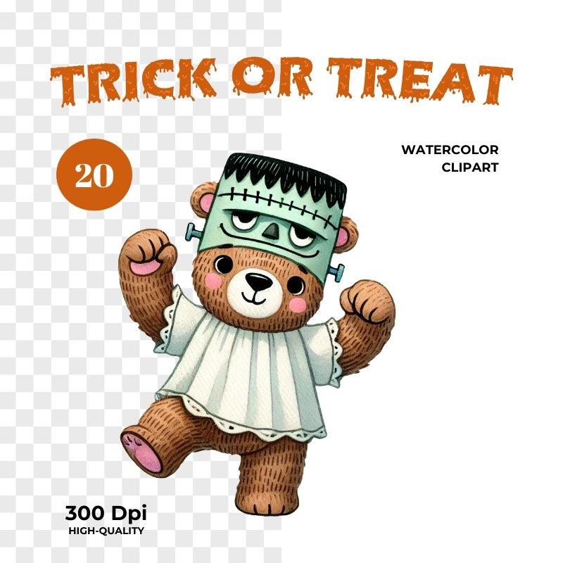 Halloween Watercolor Clipart Cute Bear for Invitation Spooky Costume ...