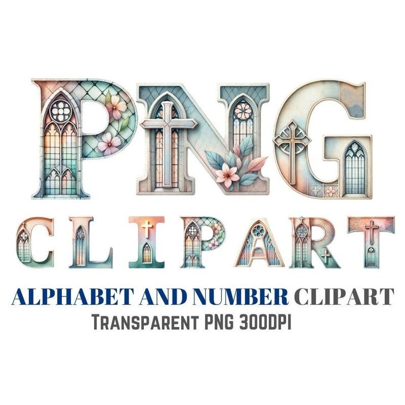 Gothic Church Window Alphabet Clipart Letters and Numbers Set of 36 ...