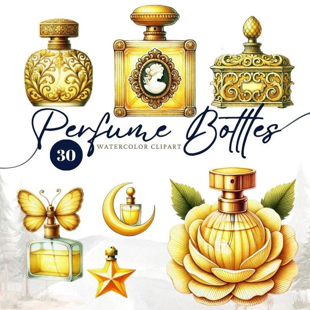 Perfume Bottles Watercolor Clipart Scrapbooking Vintage Perfume Bottle ...