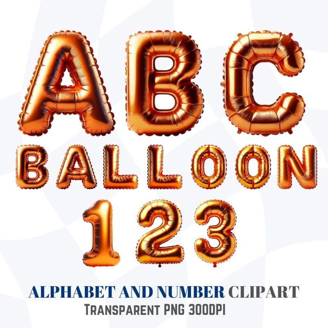 Orange Foil Balloon Alphabet and Number Clipart for Celebrations and ...