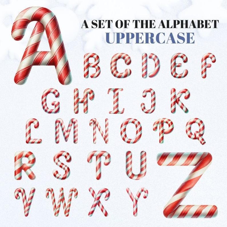 Watercolor Candy Cane Alphabet Clipart Set for Christmas Crafts and ...