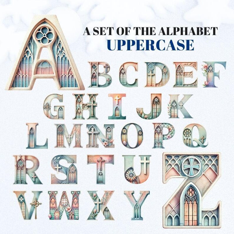 Gothic Church Window Alphabet Clipart Letters and Numbers Set of 36 ...