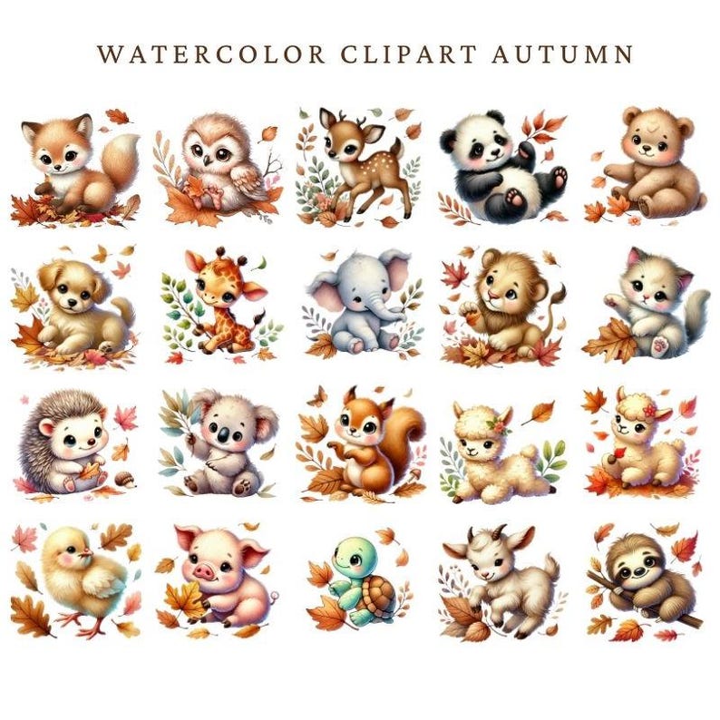 Autumn Woodland Animals Watercolor Clipart Set Cute Forest Animal ...