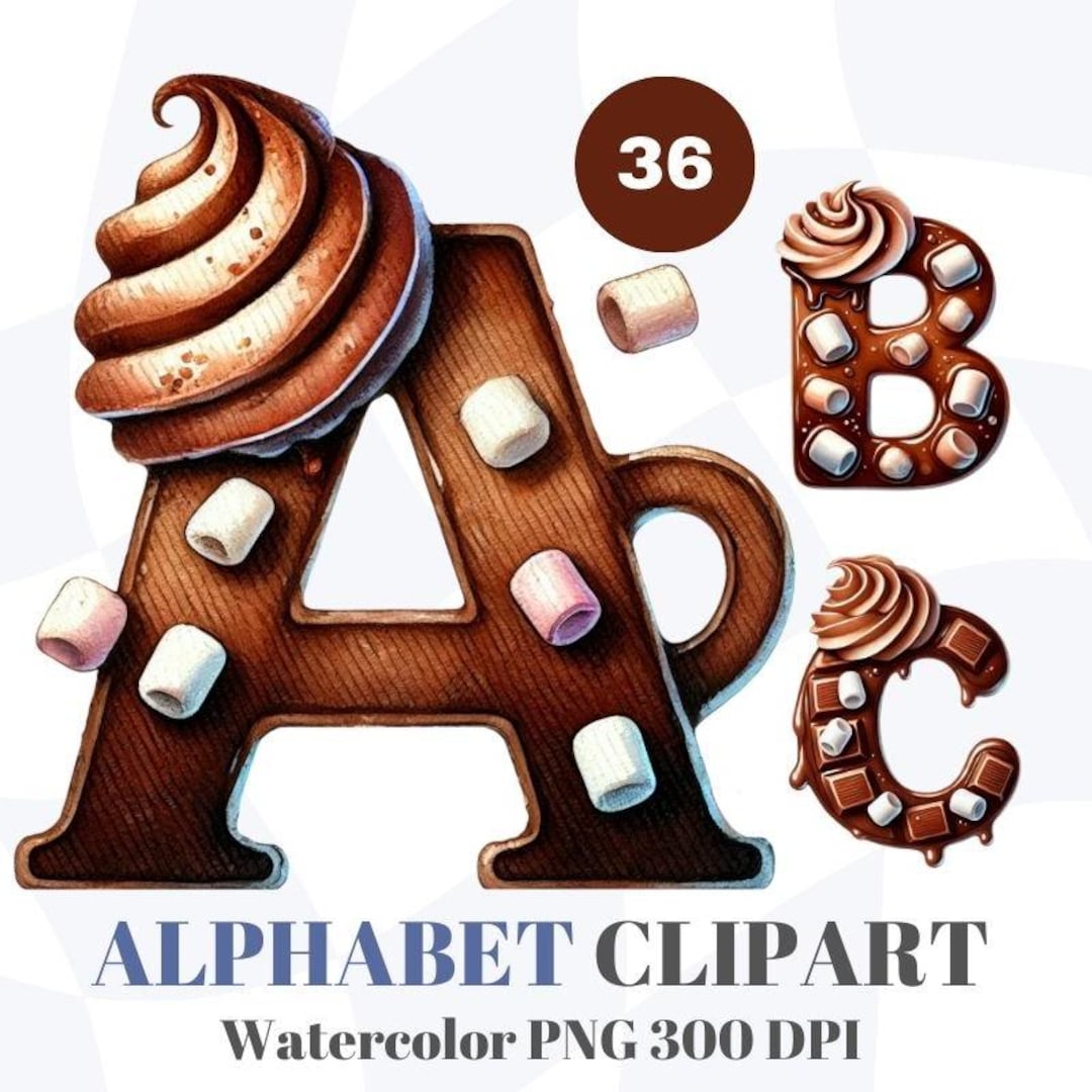 Hot Cocoa Alphabet Clipart Set With Marshmallows, Chocolate Theme 300 ...