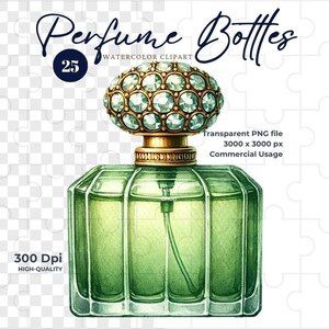 Perfume Bottles Watercolor Clipart Scrapbooking Vintage Perfume Bottle ...