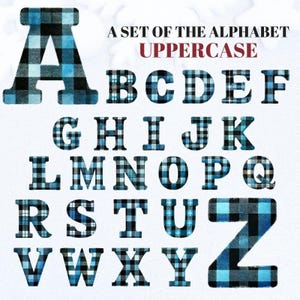 Blue Buffalo Plaid Alphabet Clipart Set - 36 Watercolor Letters PNG ...