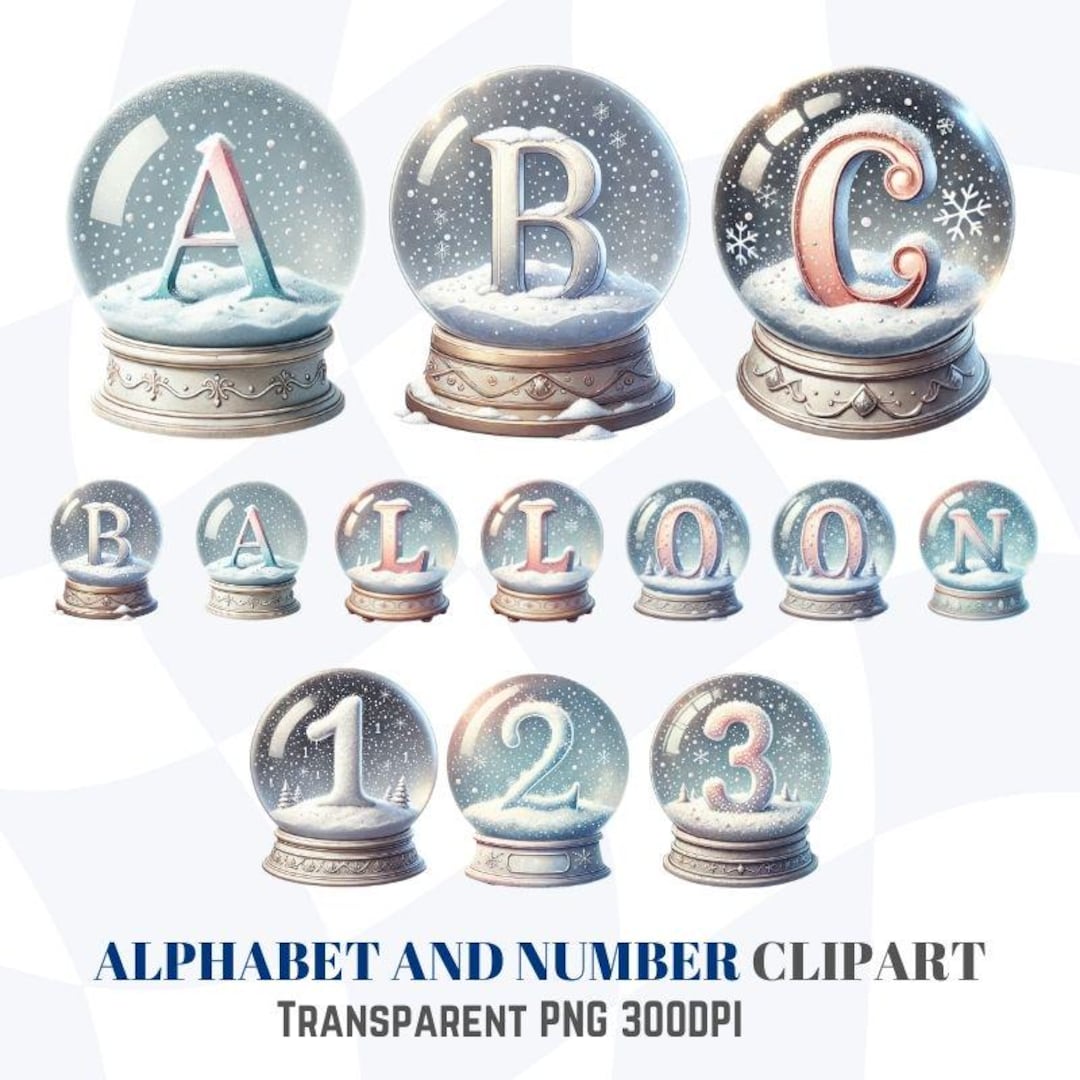 Snow Globe Alphabet and Number Clipart for Winter and Christmas Designs ...