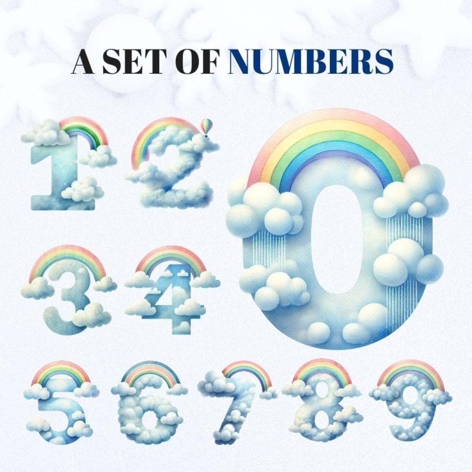 Cloud Alphabet Clipart PNG, Rainbow Letters Numbers Set, Cute Digital ...