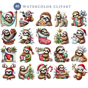 Christmas Sloth Watercolor Clipart for Festive Crafts Perfect for ...