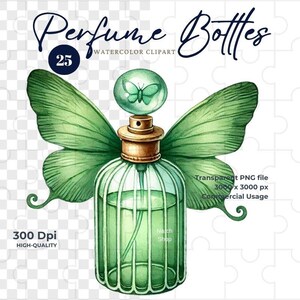 Perfume Bottles Watercolor Clipart Scrapbooking Vintage Perfume Bottle ...