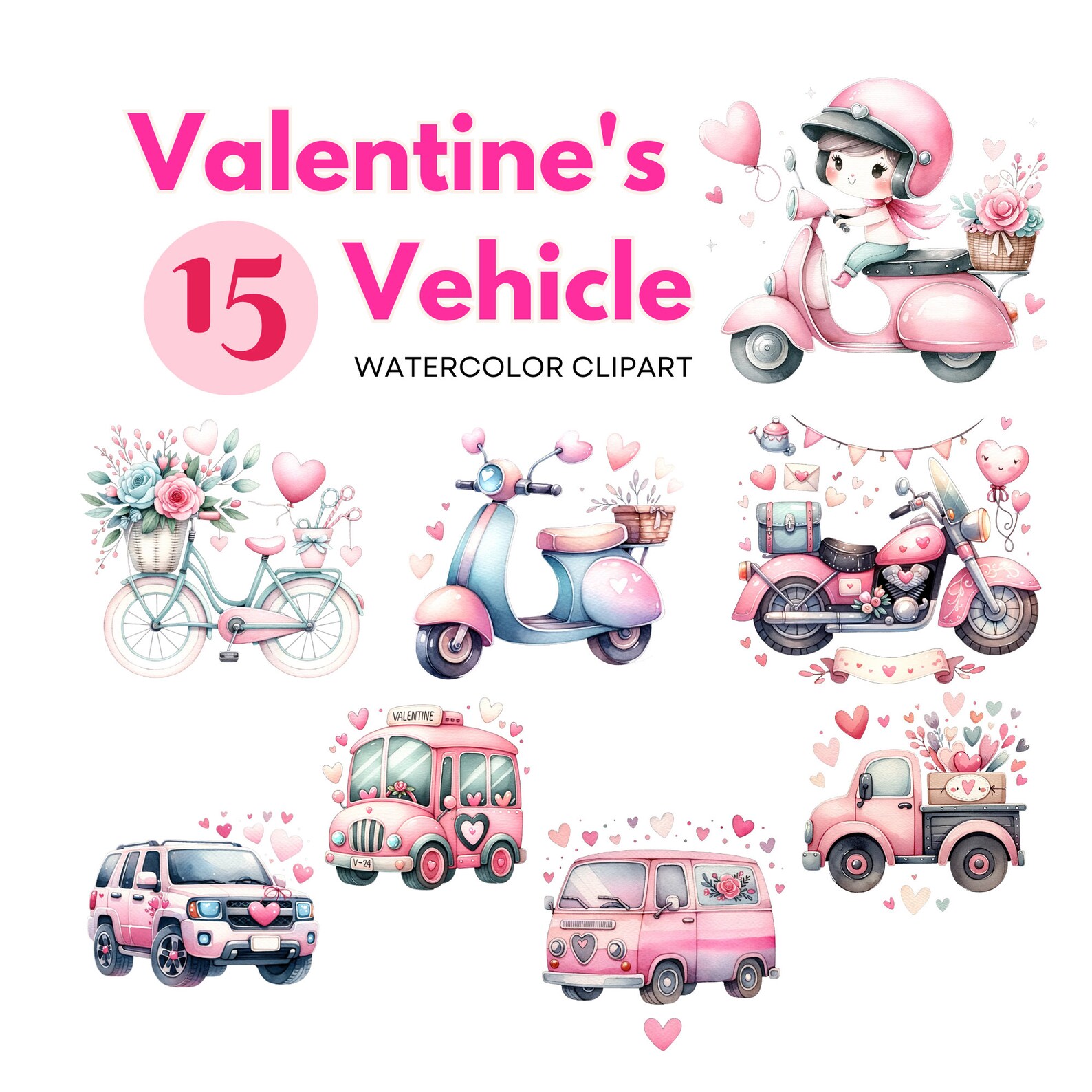 Vehicle Clipart | Watercolor Vehicle Clipart | Transport Clipart Set ...