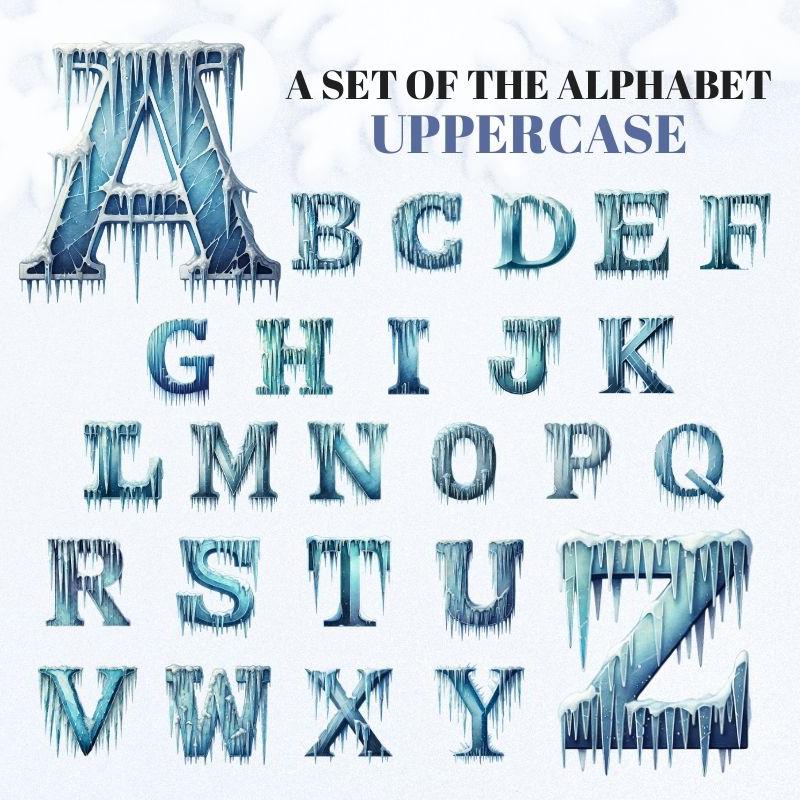 Winter Ice Alphabet Clipart Set for Holiday Crafts, Digital Design, PNG ...