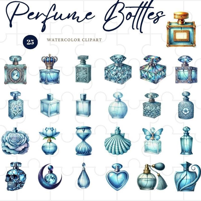 Perfume Bottles Watercolor Clipart Scrapbooking Vintage Perfume Bottle ...
