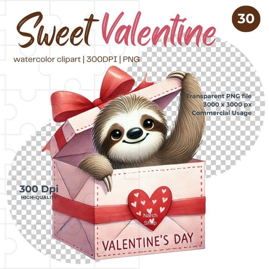 Valentine's Day Sloth Clipart, Cute Watercolor Sloth PNG Romantic Love ...