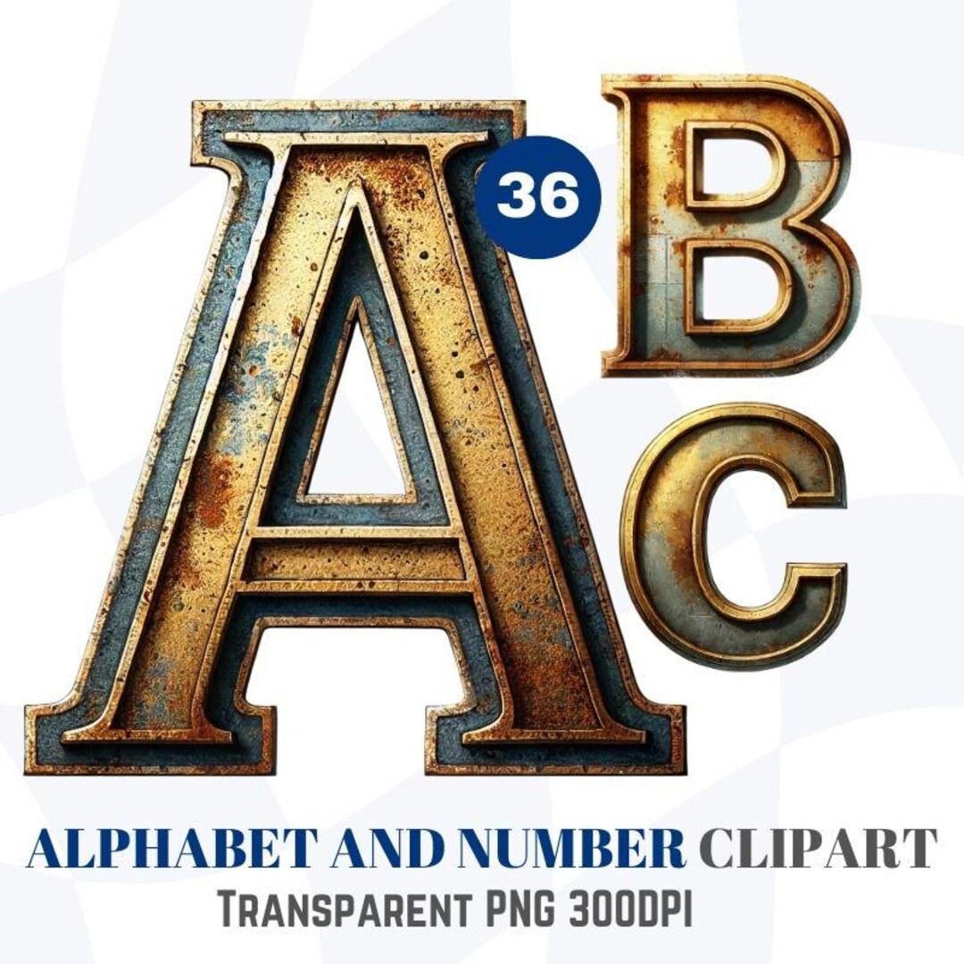 Vintage Steampunk Alphabet Rusty Clipart Letters and Numbers Set, 36 ...