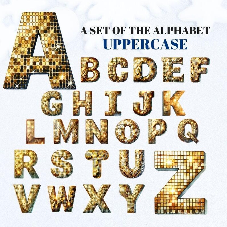 Disco Ball Alphabet PNG: Gold Letters & Numbers Clipart (digital ...