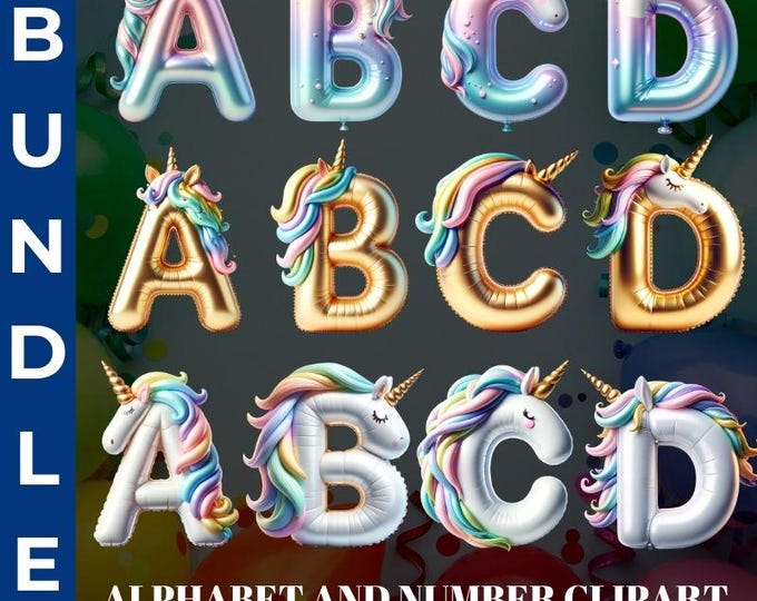 Rainbow Unicorn Alphabet Clipart, Unicorn Png, Unicorn Birthday Clipart ...