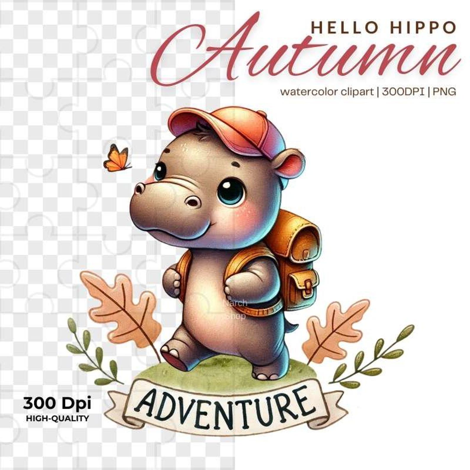 Autumn Hippo Watercolor Clipart for Shirt Design Cozy Fall Decorate ...